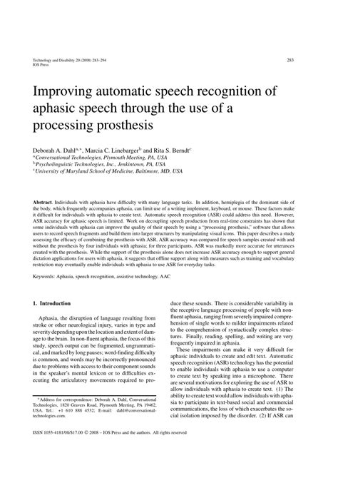 Pdf Improving Automatic Speech Recognition Of Aphasic Speech Through The Use Of A Processing