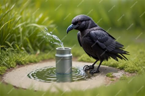 Premium Ai Image Black Crow Drinking Water