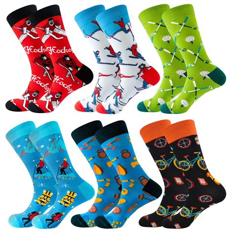 6 Pairs Colorful Novelty Crew Socks Soft Cotton Funny Patterned Casual