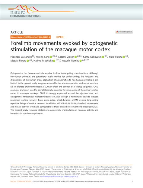 Pdf Forelimb Movements Evoked By Optogenetic Stimulation Of The