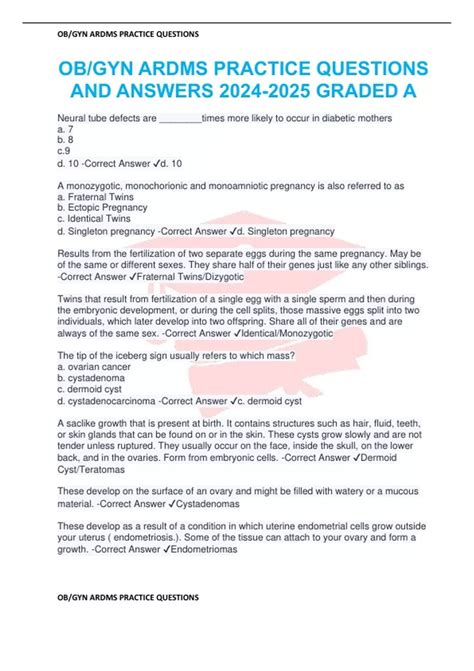 Ob Gyn Ardms Practice Questions And Answers Graded A Ob Gyn Ardms