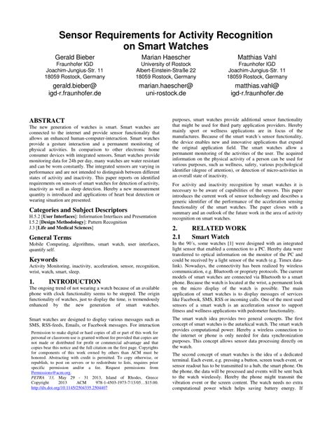 Pdf Sensor Requirements For Activity Recognition On Smart Watches