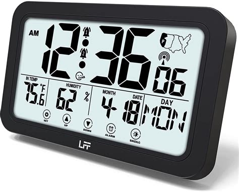 Atomic Alarm Clock With Usb Charger Indoor Thermometer Backlight Lcd