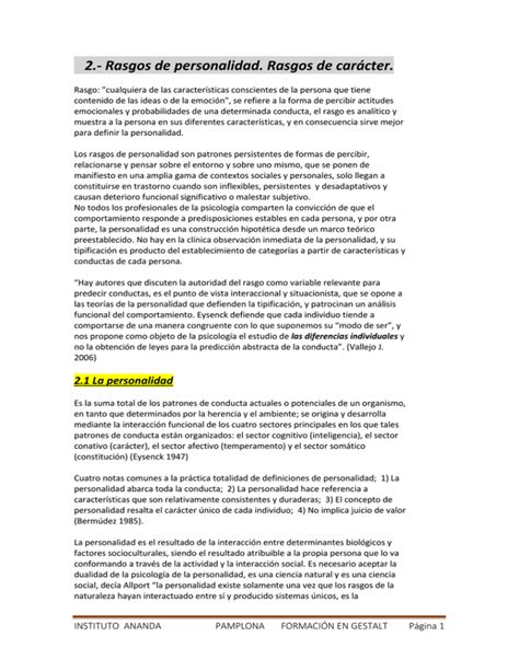 Rasgos De Personalidad Rasgos De Carácter