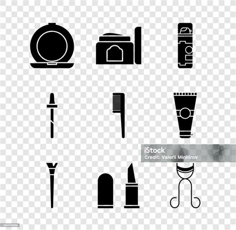 거울 크림 화장품 튜브 면도 젤 폼 브러쉬 립스틱 속눈썹 컬링 파이펫 헤어브러시 아이콘으로 메이크업 파우더를 설정합니다 벡터 0명에 대한 스톡 벡터 아트 및 기타 이미지