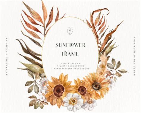 Boho Frame Clipart Sunflower Frame Sunflower Clipart Summer Wedding