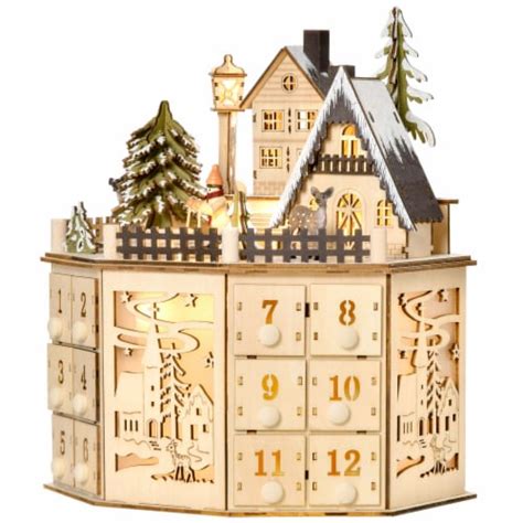24 Day Light Up Wooden Christmas Advent Calendar Holiday Decoration W