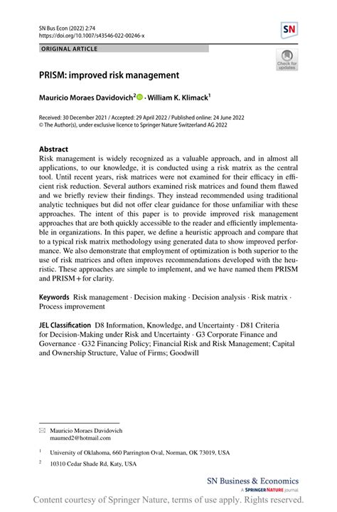 Prism Improved Risk Management