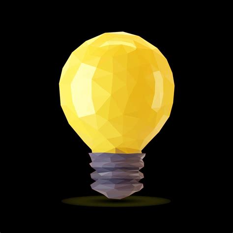 Yellow 3d Low Poly Light Bulb Model Polygon Light Bulb Vector Illustration On Black Background