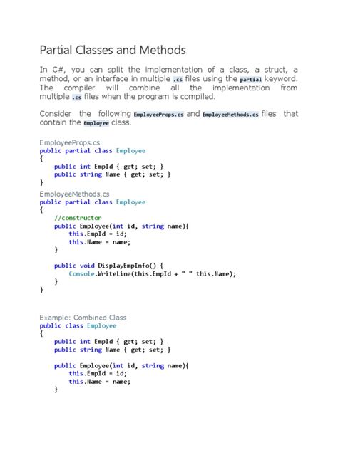 Partial Classes And Methods Pdf Class Computer Programming