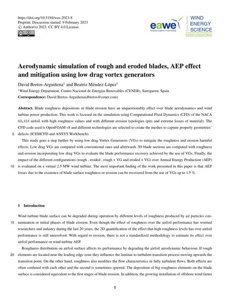 Pdf Aerodynamic Simulation Of Rough And Eroded Blades Aep Effect And Mitigation Using Low