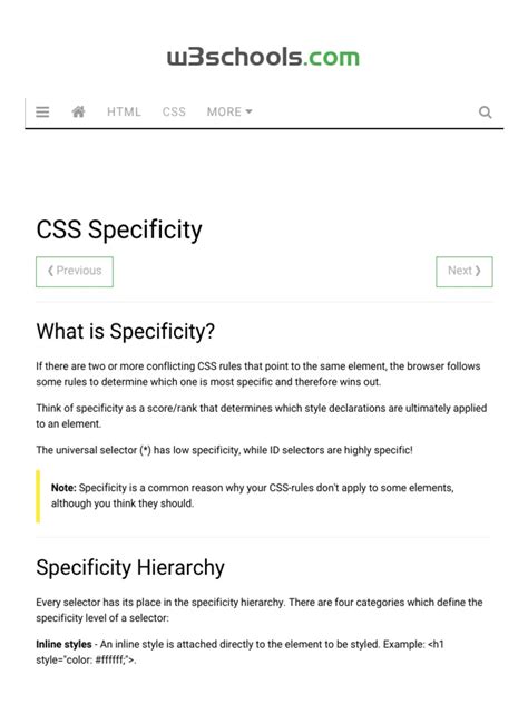 Css Specificity Pdf Cascading Style Sheets J Query