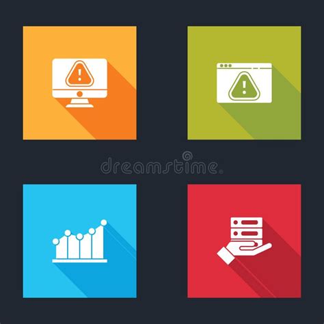 set monitor with exclamation mark browser pie chart infographic and