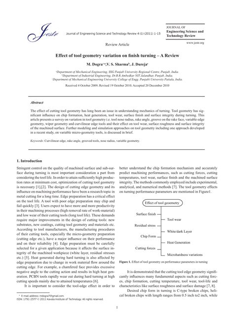 Pdf Effect Of Tool Geometry Variation On Finish Turning A Review