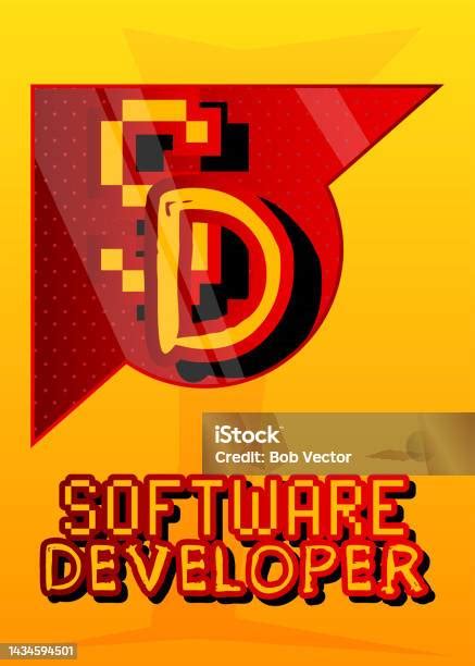 소프트웨어 개발자 아이콘을 보여주는 무기의 슈퍼 히어로 코트 다채로운 만화책 스타일 벡터 일러스트레이션 It 지원에 대한 스톡