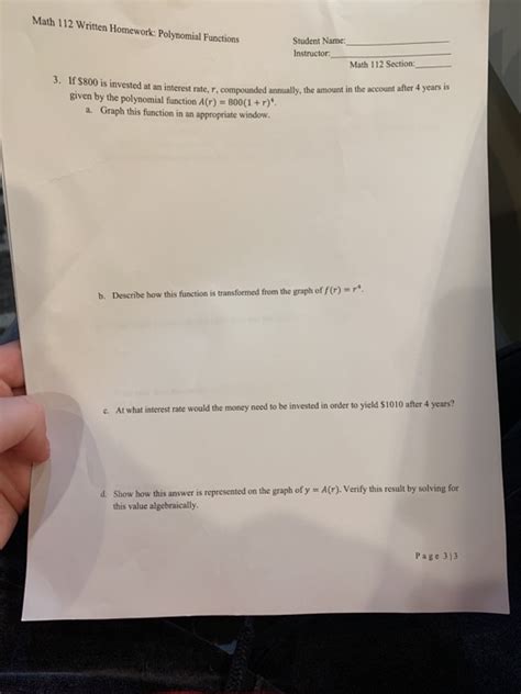 Solved Math 112 Written Homework Polynomial Functions