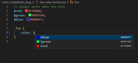 Color Completion Only Displays Color Squares For Hex Variables · Issue 166197 · Microsoft
