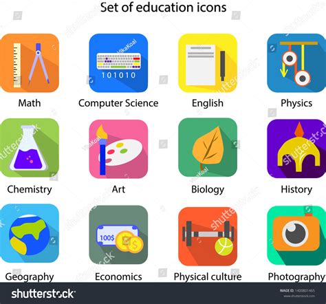 Set School Education Subjects Math Computer Stock Vector Royalty Free 1400801465 Shutterstock