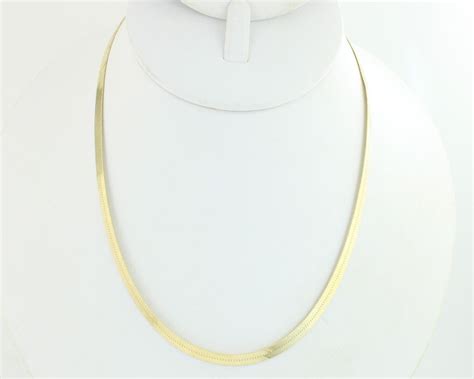 Vintage 14k Yellow Gold Textured Herringbone Necklace Beveled Edge 18