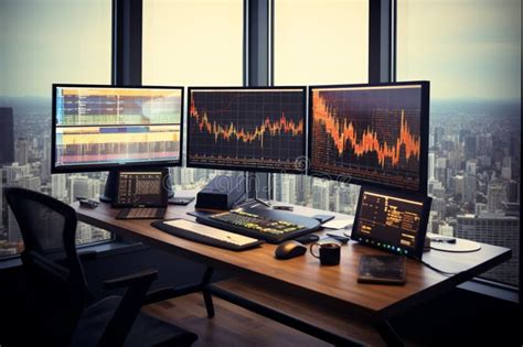 multiple screens display financial reports graphs and charts in a