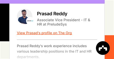 Prasad Reddy Associate Vice President It And Hr At Preludesys The Org