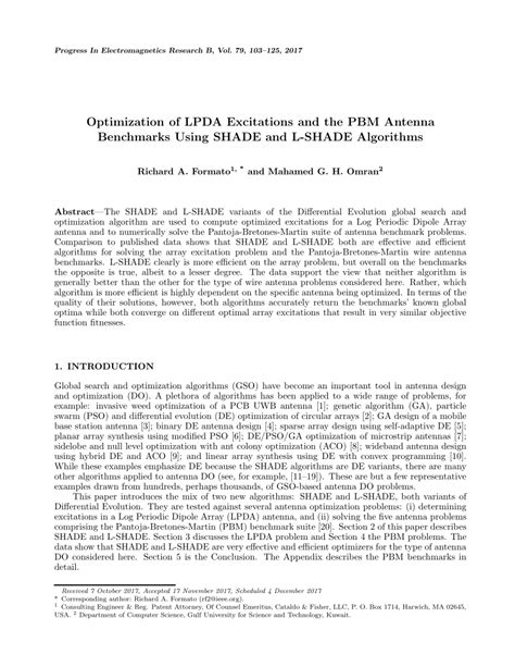 Pdf Optimization Of Lpda Excitations And The Pbm Antenna Benchmarks