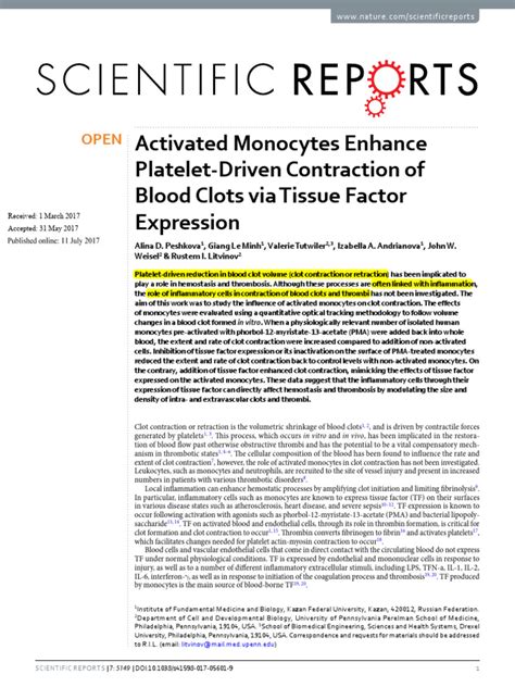 Activated Monocytes Tissue Factor Expression Sci Rep 2017 Pdf