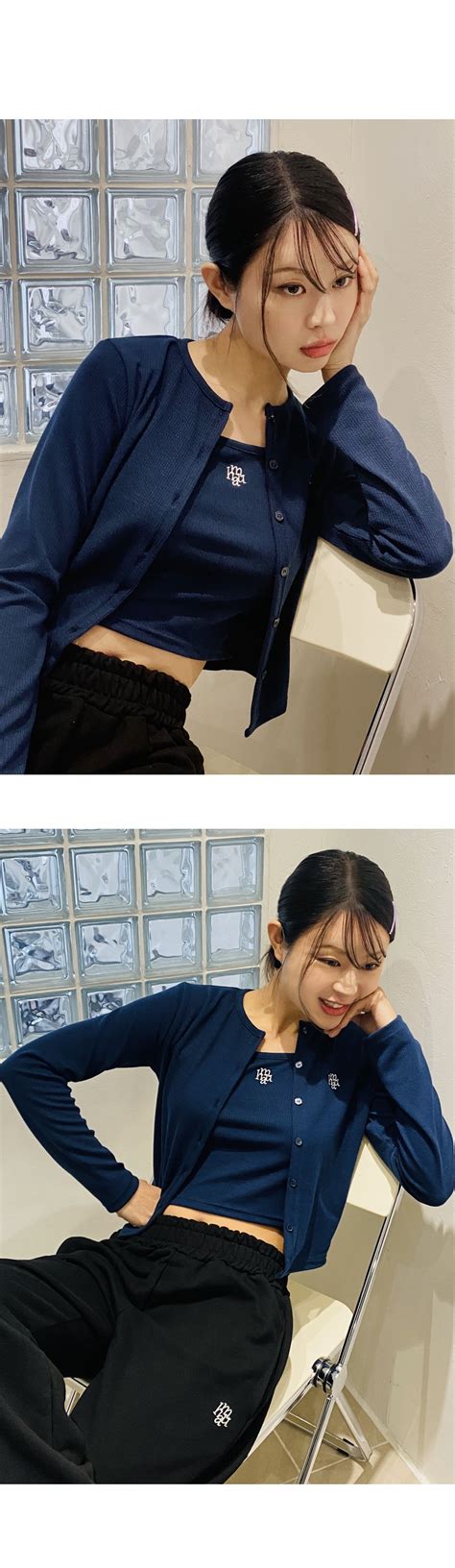 무아무아 Set 로고 슬림핏 니트 가디건 슬리브리스