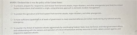 Solved Hspd 5 ﻿declared That It Was The Policy Of The United