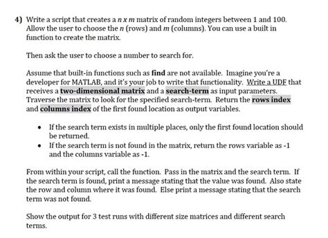 Solved 4 Write A Script That Creates A N X M Matrix Of