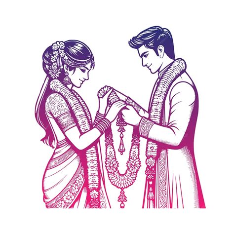 Indian Hindu Wedding Bride And Groom Outline Minimalist Art