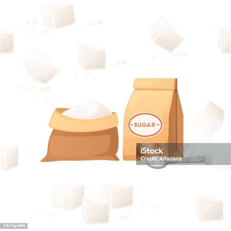 완벽 한 패턴 화이트 큐브와 과립 설탕 종이 봉지에 숟가락 벡터 일러스트 레이 션 흰색 배경 가방에 대한 스톡 벡터 아트 및 기타 이미지 Istock