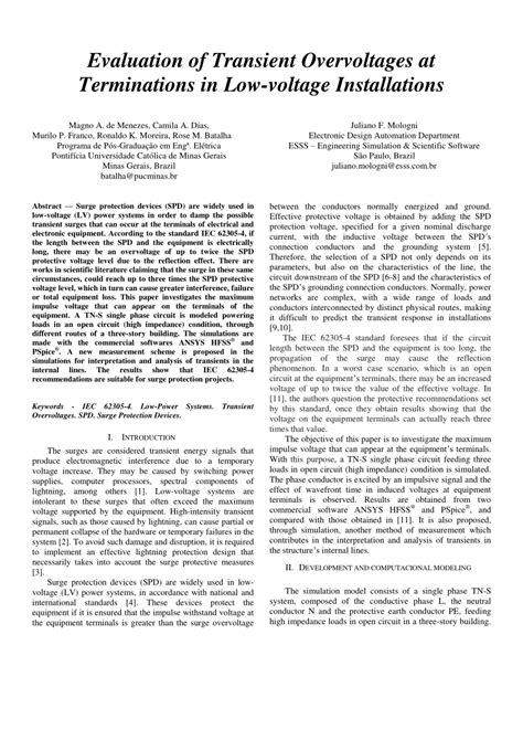 Pdf Evaluation Of Transient Overvoltages At Terminations In Low Voltage Installations