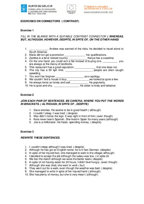 Pdf Exercises On Connectors Contrast Exercise 1
