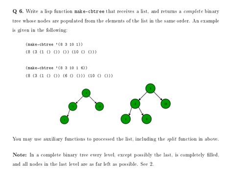 Solved Q 6 Write A Lisp Function Make Cbtree That Receives Chegg