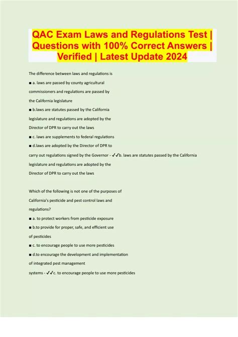 Qac Exam Laws And Regulations Test Questions With 100 Correct Answers Verified Latest