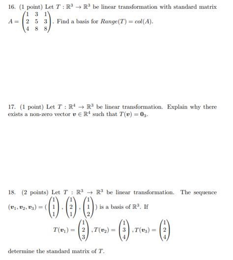 solved 16 1 point let t r3 r3 be linear transformation