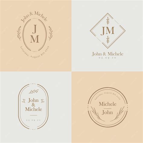 파스텔 색상의 미니멀리스트 웨딩 모노그램 무료 벡터