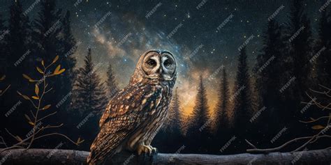 Premium Photo The Owl Surrounded By Forest At Night