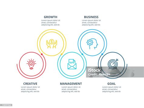 인포 그래픽을 위한 얇은 라인 플랫 엘리먼트 다이어그램 그래프 프리 젠 테이 션 및 차트 템플릿입니다 5 가지 옵션 부품 단계