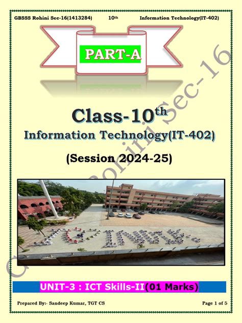 Part A Unit 3 Class 10th It Employability Skills Ict Skills Ii 01 Marks Pdf