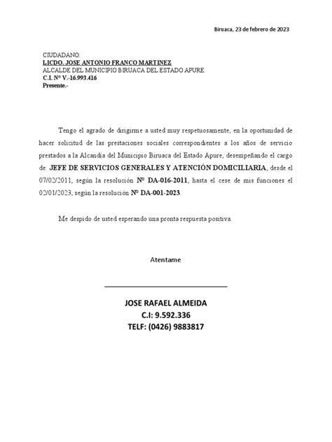 Solicitud De Prestaciones Sociales Pdf