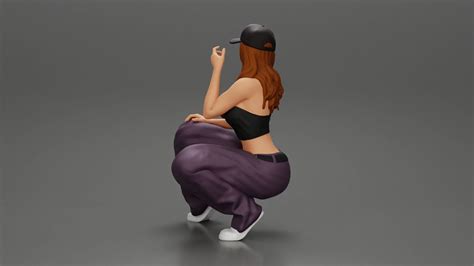 Chola Gangster Homie Lowrider Girl In Cap Sitting Beside Car 3d Model