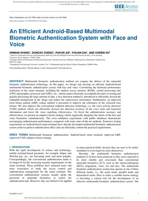 Pdf An Efficient Android Based Multimodal Biometric Authentication System With Face And Voice