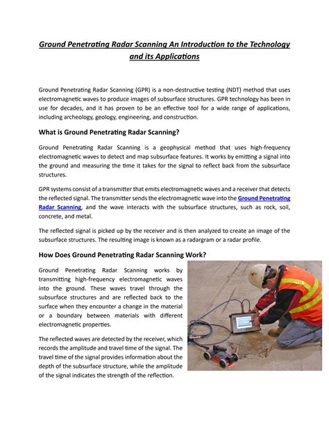 Ground Penetrating Radar Scanning An Introduction To The Technology And