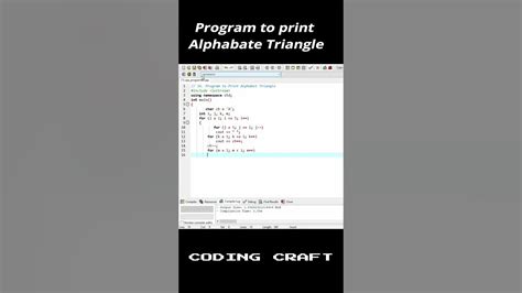 Program To Print Alphabet Triangle Coding Craft Programing Learning C Codingcraft Youtube