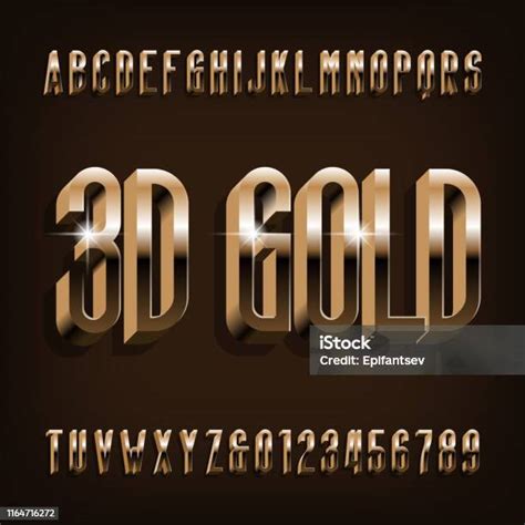 3d 골드 알파벳 글꼴입니다 황금 효과는 그림자문자와 숫자를 응축 0명에 대한 스톡 벡터 아트 및 기타 이미지 0명 3차원