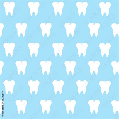Simple Cartoon Tooth Pattern Hite Silhouette On A Blue Background