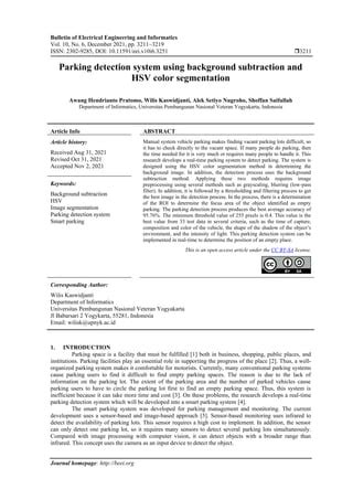 Parking Detection System Using Background Subtraction And HSV Color