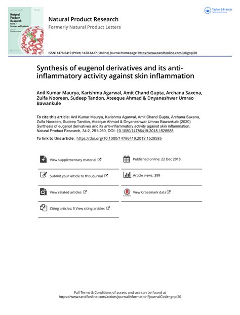 Pdf Synthesis Of Eugenol Derivatives And Its Anti Inflammatory
